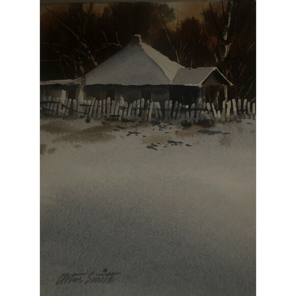 Cletus Smith Painting Water Color 8.5x6.5 Oklahoma Artist Cottage ...